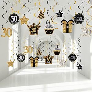 30 count 30th birthday party decorations, 30th birthday party hanging swirls ceiling decorations with cutout shiny celebration hanging streamers spirals ornaments for birthday party supplies