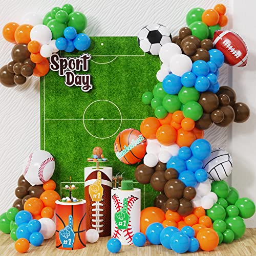 Sport Balloon Garland Arch Kit 161pcs Baseball Football Party Decoration Coffee Green Orange Blue Balloons for Sport Day Birthday Party Decorations