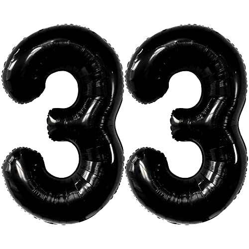 Giant, Black 33 Balloon Numbers - 40 Inch, 33 Birthday Decorations for Men | Black Number 33 Balloons | Happy 33 Birthday Decorations for Women | 33rd Birthday Balloons, 33 Year Anniversary Decor