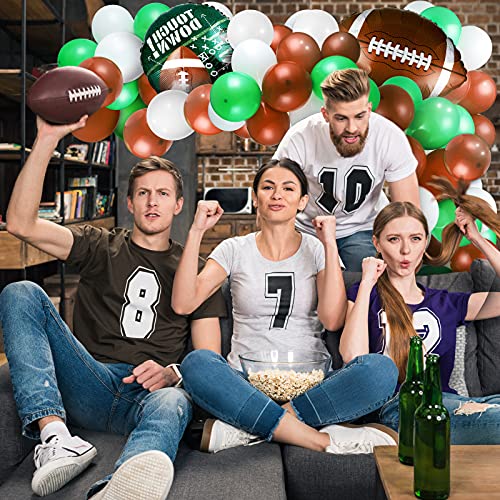 97 Pieces Football Balloons Set 6 Pieces Football Field Foil Balloons 90 Pieces Latex Balloons and Long Balloon Strip for Sport Themed Football Themed Birthday Party Decorations (White, Green, Brown)