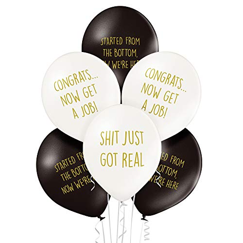 Rude Graduation Balloons - Pack of 12 Premium White And Black Funny Balloons - Class of 2023