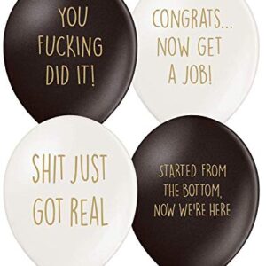 Rude Graduation Balloons - Pack of 12 Premium White And Black Funny Balloons - Class of 2023