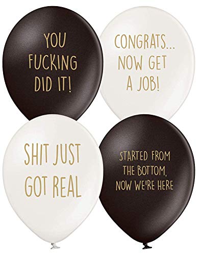 Rude Graduation Balloons - Pack of 12 Premium White And Black Funny Balloons - Class of 2023