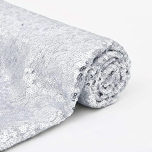 AIXHN Sequin Tablecloth Silver 48" Round Sparkly Elegant Drape Sequin Tablecloth for Wedding Party Cake Dessert Events Christmas Decorations