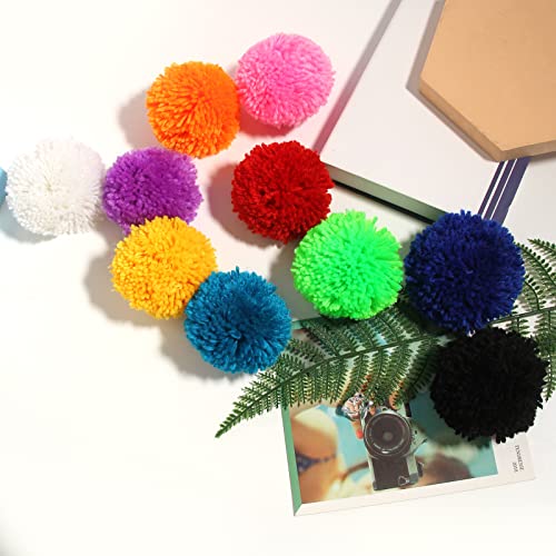 10 Pcs Large Yarn Pom Poms-3 Inch Made to Order Acrylic Yarn Balls for Hats Or Party Decorations-DIY Craft Pompoms (Mixed, 3inch)