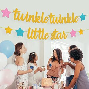 Twinkle Twinkle Llittle Star How We Wonder What You Are Banner Gender Reveal Decorations Boy or Girl He or She Pink Blue Gold Star Baby Shower Party Supplies Glitter Décor Pre-Strung