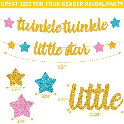 Twinkle Twinkle Llittle Star How We Wonder What You Are Banner Gender Reveal Decorations Boy or Girl He or She Pink Blue Gold Star Baby Shower Party Supplies Glitter Décor Pre-Strung