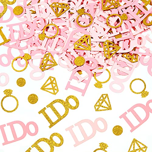 210 Pieces Wedding Table Confetti Glitter Diamond Ring Confetti Pink Bridal Shower Engagement Party Table Scatter for Baby Girl Women Birthday Party Supplies, 4 Styles