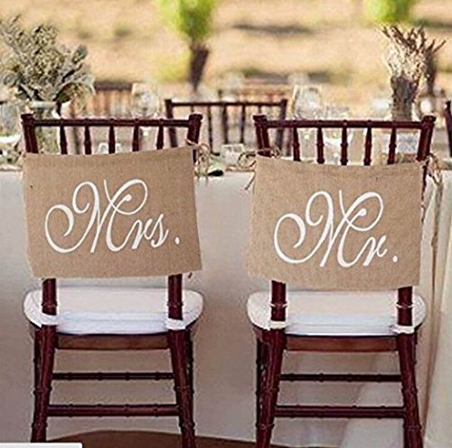 Borang Mr. & Mrs Burlap Chair Banner Set Bride & Groom Chair Signs for Wedding Decorations, Engagement Party Supplies