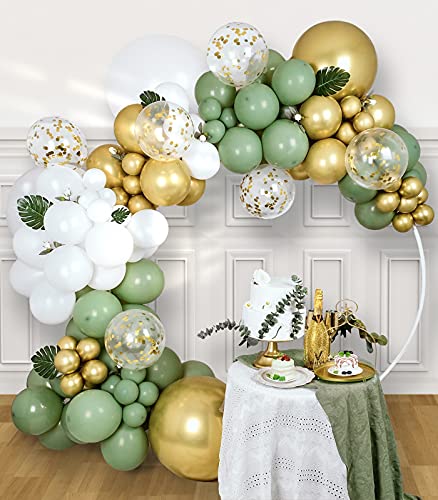 SUWEN 157PCS DIY Olive Green Balloon Arch Garland Kit Lime Green Gold Metallic White Latex Balloon Decorations for Birthday Baby Shower Party Decor