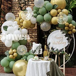 SUWEN 157PCS DIY Olive Green Balloon Arch Garland Kit Lime Green Gold Metallic White Latex Balloon Decorations for Birthday Baby Shower Party Decor