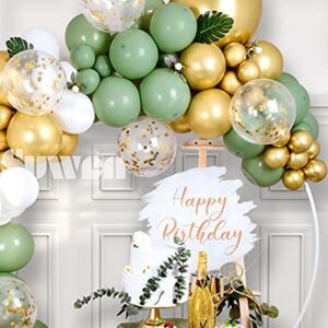 SUWEN 157PCS DIY Olive Green Balloon Arch Garland Kit Lime Green Gold Metallic White Latex Balloon Decorations for Birthday Baby Shower Party Decor