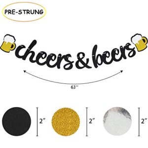 Cheers & Beers Banner Black Glittery Circle Dots Garland(57 pcs circle dots),Birthday Wedding Anniversarty Graduation Bachelorette Bridal Shower Engagement Retirement Baby Shower Hawaii Party Supplies