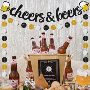 Cheers & Beers Banner Black Glittery Circle Dots Garland(57 pcs circle dots),Birthday Wedding Anniversarty Graduation Bachelorette Bridal Shower Engagement Retirement Baby Shower Hawaii Party Supplies