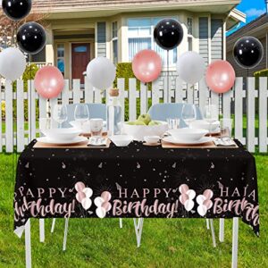 Trgowaul 30th Birthday Decorations for Women - Black and Rose Gold Happy 30th Birthday Backdrop Banner, 2 Pcs Happy Birthday Tablecloth, 60 Pcs Latex Confetti Balloons, 30 Years Old Birthday Party Supplies 30 Birthday Gifts for her