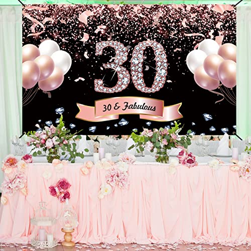 Trgowaul 30th Birthday Decorations for Women - Black and Rose Gold Happy 30th Birthday Backdrop Banner, 2 Pcs Happy Birthday Tablecloth, 60 Pcs Latex Confetti Balloons, 30 Years Old Birthday Party Supplies 30 Birthday Gifts for her