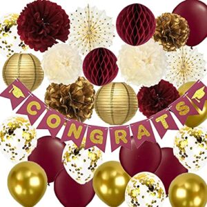 Graduation Decorations Maroon Gold 2023 Burgundy Gold Balloons/Maroon Grad Congrats Banner 2023 Burgundy Graduation Party/Fsu Graduation Decorations Class of 2023