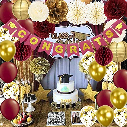 Graduation Decorations Maroon Gold 2023 Burgundy Gold Balloons/Maroon Grad Congrats Banner 2023 Burgundy Graduation Party/Fsu Graduation Decorations Class of 2023