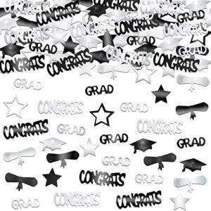 congrats grad graduation confetti 2023 – pack of 1300 | black and silver confetti for graduation party decorations 2023 | graduation table confetti silver, black | graduation centerpieces for tables