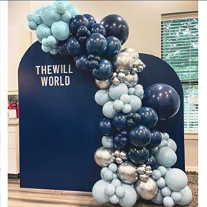 orgnafey night blue and ice silk blue balloons garland kit 134pcs navy blue metallic silver 18-10-5 inch balloon arch for birthday graduation anniversary baby shower wedding party diy decorations