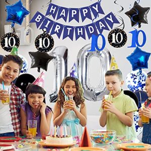 10th Birthday Decorations for Boys Girls - Navy Blue Birthday Decorations For Teenager Kids Party Supplies Including HAPPY BIRTHDAY Banner Balloons for Birthday Party Decor - 10 Years Old Birthday Party Supplies Kit