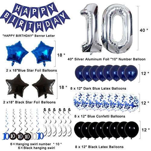 10th Birthday Decorations for Boys Girls - Navy Blue Birthday Decorations For Teenager Kids Party Supplies Including HAPPY BIRTHDAY Banner Balloons for Birthday Party Decor - 10 Years Old Birthday Party Supplies Kit