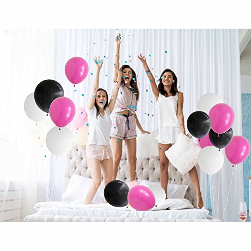 ANSOMO Black and Hot Pink 12 Inch Latex Balloons White Magenta Fuchsia Cerise Birthday Party Decorations, 40 Pack