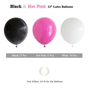 ANSOMO Black and Hot Pink 12 Inch Latex Balloons White Magenta Fuchsia Cerise Birthday Party Decorations, 40 Pack