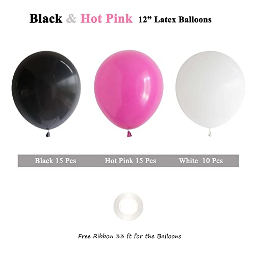 ANSOMO Black and Hot Pink 12 Inch Latex Balloons White Magenta Fuchsia Cerise Birthday Party Decorations, 40 Pack