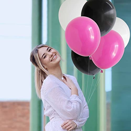 ANSOMO Black and Hot Pink 12 Inch Latex Balloons White Magenta Fuchsia Cerise Birthday Party Decorations, 40 Pack