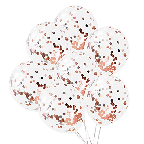 Rose Gold Confetti Balloons 12 Inches(20-Pack), Shiny Party Balloons with Metallic Rose Gold Confetti Pre-filled, Kids' Birthday Balloon, Party Decoration for Wedding, Bridal Shower, Baby Shower