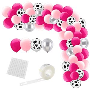 rose red cow balloon garland arch kit – 122pcs cow print balloons rose red pink metallic silver balloons for cowgirl birthday wedding anniversary western theme last rodeo bachelorette party decoration