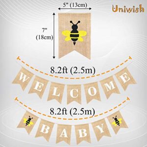 Uniwish Welcome Baby Banner Bee Theme Baby Shower Decorations Rustic Burlap Bunting Boy Girl Gender Reveal Party Supplies