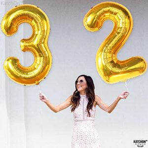 Giant, Gold 32 Balloon Numbers - 40 Inch | Cheers to 32 Birthday Decorations for Women | Gold Number 32 Balloons, 32 Birthday Decorations for Men | Metallic Gold 32 Number Balloons, Birthday Party Men