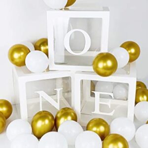 First Birthday Decorations for Boy Girls– ONE Balloon Boxes with 30 PCs metal gold balloon, white balloon for baby Party Decorations