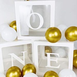 First Birthday Decorations for Boy Girls– ONE Balloon Boxes with 30 PCs metal gold balloon, white balloon for baby Party Decorations