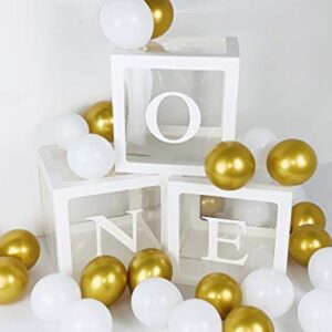 First Birthday Decorations for Boy Girls– ONE Balloon Boxes with 30 PCs metal gold balloon, white balloon for baby Party Decorations