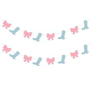 2 strands boots or bows gender reveal banner paper garland dessert bar bunting boy or girl party backdrops decorations – blue and pink