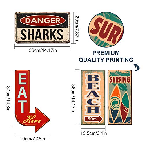 8 Pieces Beach Themed Party Decoration Beach Sign Cutouts Summer Theme Sign Retro Beach Signs for Adults Boys Girls Birthday Party, Ocean Shark Theme Party Supplies