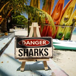 8 Pieces Beach Themed Party Decoration Beach Sign Cutouts Summer Theme Sign Retro Beach Signs for Adults Boys Girls Birthday Party, Ocean Shark Theme Party Supplies