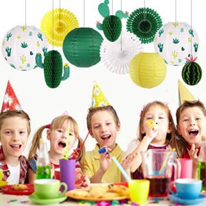 Cactus Party Decorations, Hawaiian Party Supplies Tropical Cactus Hanging Paper Lanterns Cactus Honeycomb Tissue Paper Fans for Llama Birthday Summer Party Home Decoration (Green)