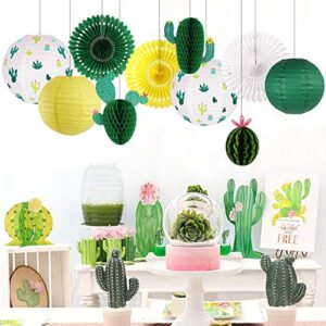 Cactus Party Decorations, Hawaiian Party Supplies Tropical Cactus Hanging Paper Lanterns Cactus Honeycomb Tissue Paper Fans for Llama Birthday Summer Party Home Decoration (Green)