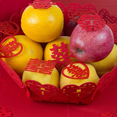 Kcgani 150 Pcs Mini Double Happiness Confetti, 2 Rolls Wedding Favor Sealing Labels Stickers, Chinese Traditional Wedding Decoration Supplies for New House Candy Fruit Plate Layout