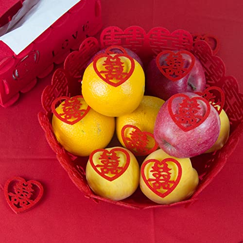 Kcgani 150 Pcs Mini Double Happiness Confetti, 2 Rolls Wedding Favor Sealing Labels Stickers, Chinese Traditional Wedding Decoration Supplies for New House Candy Fruit Plate Layout