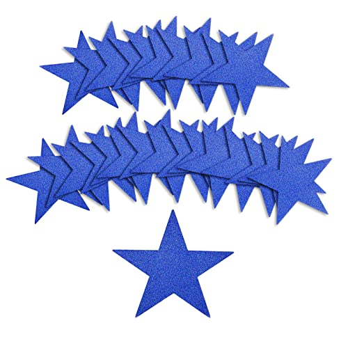 50pcs Glitter Star Cutouts, 6inch Twinkle Star Glitter Paper Confetti Star Shape Paper Cut Outs for Bulletin Board Classroom Wall Party Supplies (Blue)