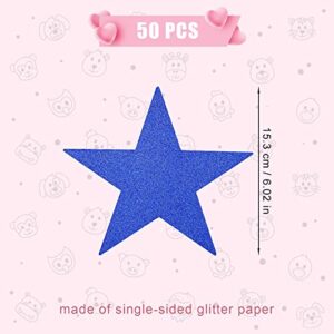 50pcs Glitter Star Cutouts, 6inch Twinkle Star Glitter Paper Confetti Star Shape Paper Cut Outs for Bulletin Board Classroom Wall Party Supplies (Blue)