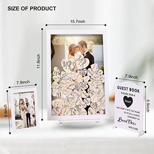 bisenwin Wedding Guest Book Alternative for Wedding Reception, Rustic Baby Shower Decorations with 80 Wooden Hearts (Antique White)