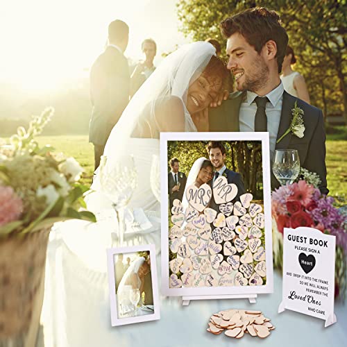 bisenwin Wedding Guest Book Alternative for Wedding Reception, Rustic Baby Shower Decorations with 80 Wooden Hearts (Antique White)