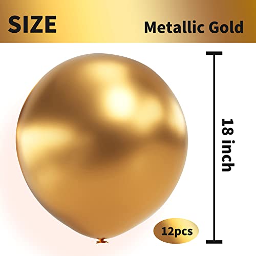 Metallic Gold Balloon 18 Inch 12 Pcs Chrome Gold Latex Party Balloons Chrome Balloon for Engagement Wedding Christmas Graduation Party Decorations