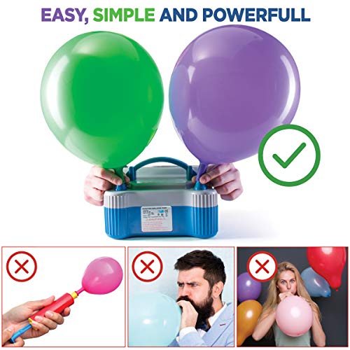 Prextex Portable Balloon Pump Powerful Electric Air Blower Dual Nozzle Balloon Inflator for Fast and Easy Bulk Balloons Filling for Event and Party Decoration (800W, 110V)